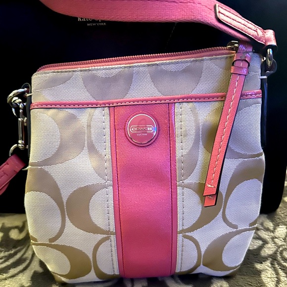 Coach | Bags | Coach Crossbody In Pink And Signature Coach Tan With ...